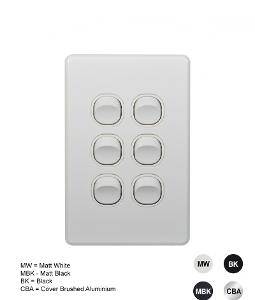 Switch vertical 6 gang 10ax/16a 250v GSMFLSWV6G - Perth Building Materials