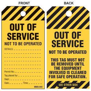 Out of service tag yellow/black 5pk MMS-005 - Perth Building Materials